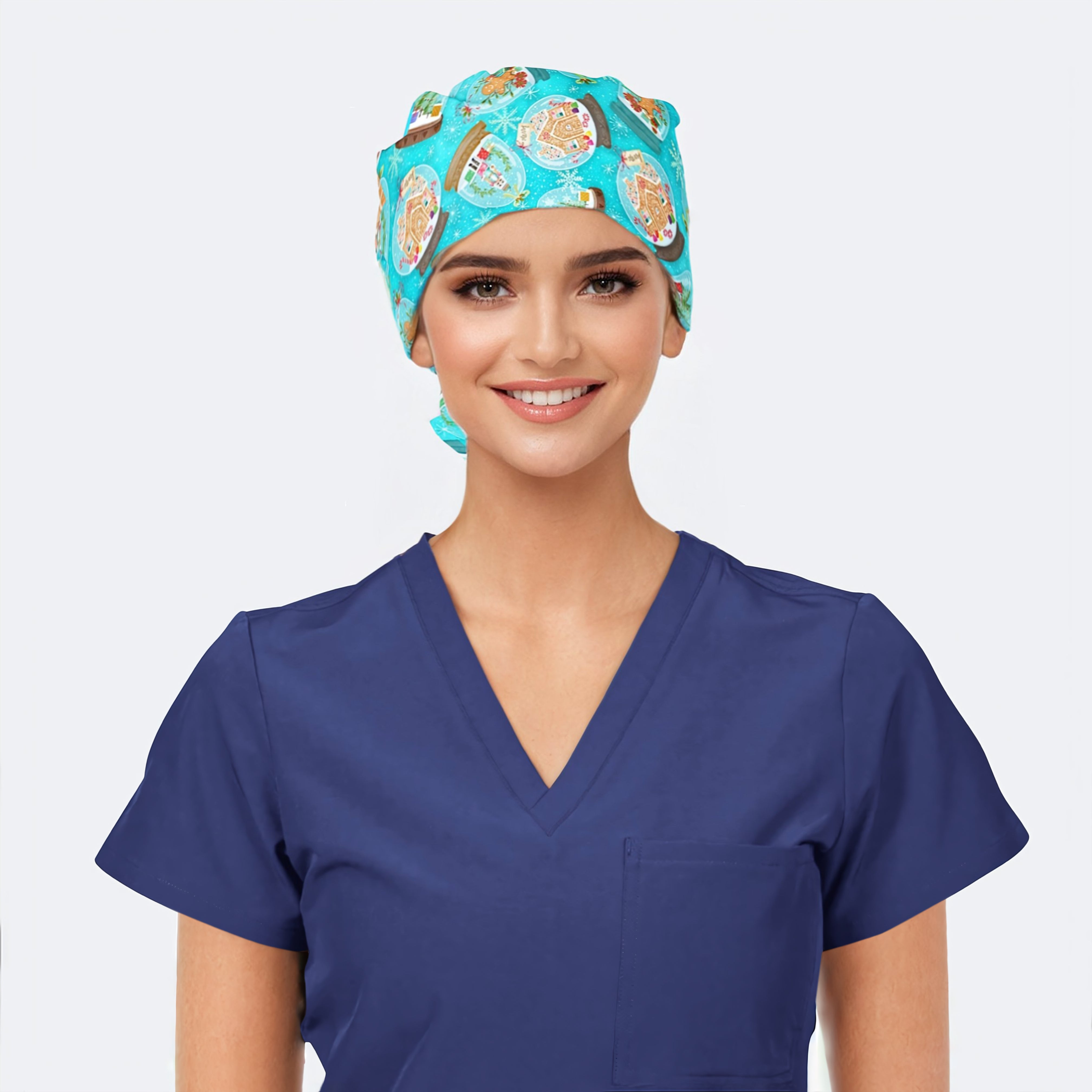 Gingerbread Globe Gala - Pixie Medical Scrub Cap – Blue Sky Scrubs