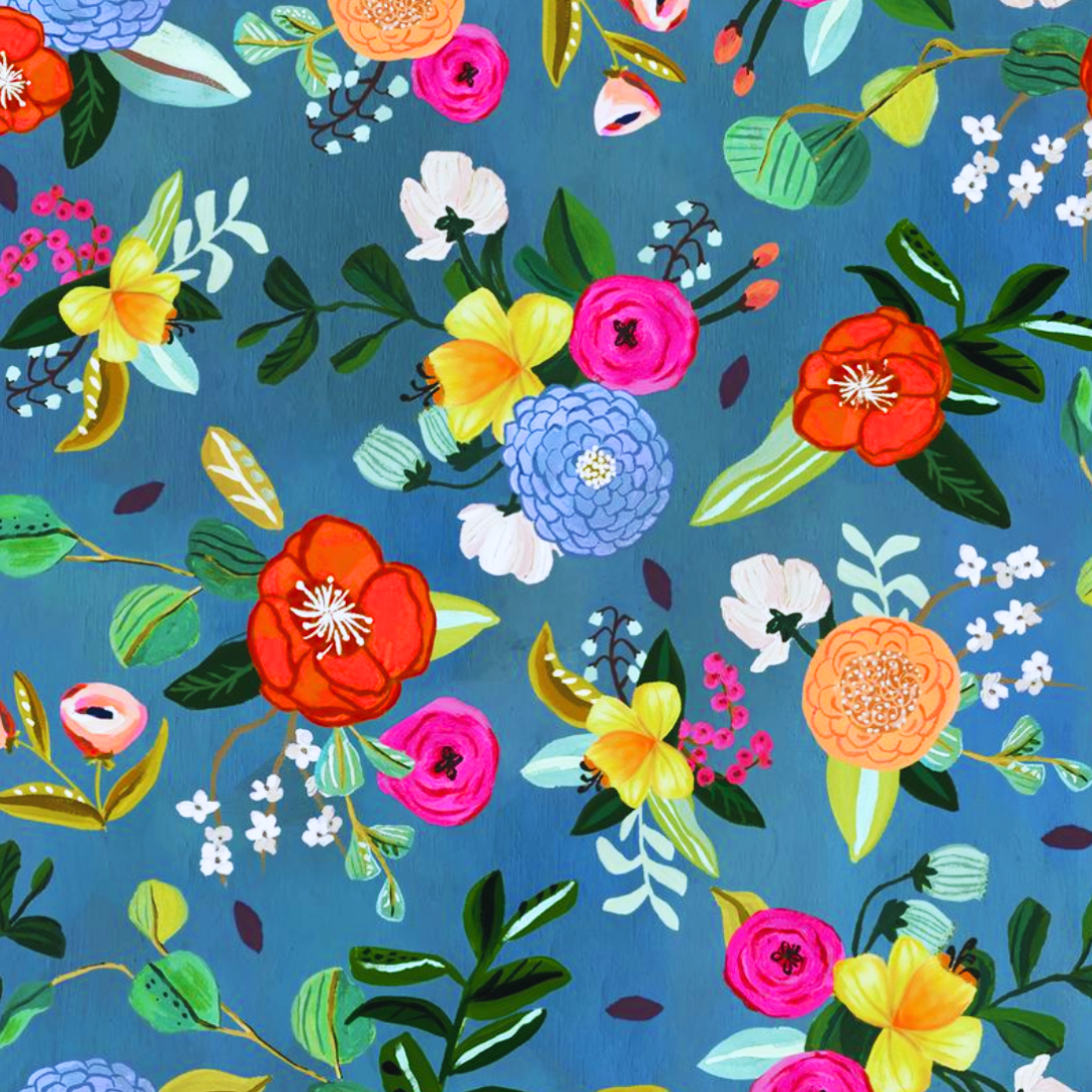 Colorful floral pattern on a blue background