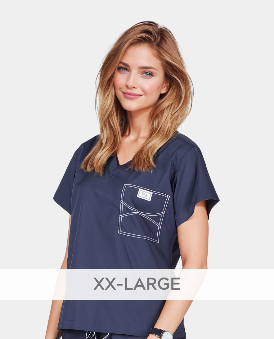 2XL Triple Pocket Urban Scrub Tops | Black with Orange Stitching