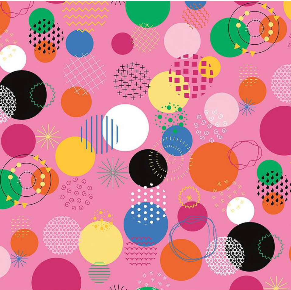 Colorful geometric pattern on a pink background